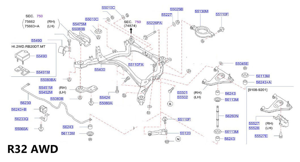 Nissan Skyline R32 R33 R34 Rear Lower Control Arm Bushing Stopper (550 ...